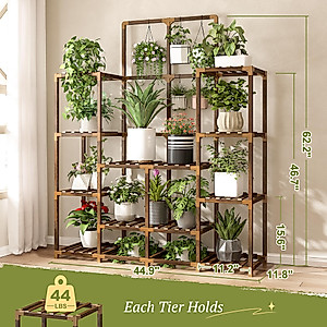 EnHomee Plant Stand Indoor Large Plant Stands Outdoor Wood Tiered Plant Shelf For Multiple Plant, Tall Plant Stand 6 Tiers with 12 Potted Plant Holder Tables Large Plant Rack, 44.9"W x 11.8"D x 62.2"H