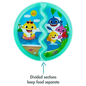 The First Years Pinkfong Baby Shark Divided Suction Plate- Dishwasher Safe Baby Plates with Suction Cups - Baby Feeding Essentials for Solid Food Baby Led Weaning