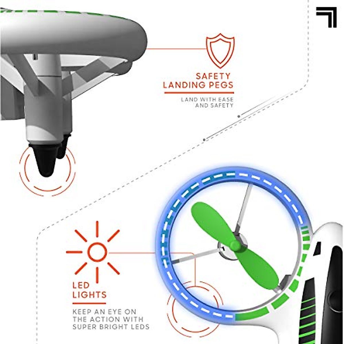SHARPER IMAGE 2.4GHz RC Glow Up Stunt Drone with LED Lights, Mini Remote Controlled Quadcopter with Assisted Landing, Small Plane for Kids and Beginners, Wireless and Rechargeable