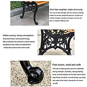 ManiCrown Patio Garden Bench，Outdoor Preservative Wood Park Bench Porch Bench Chair with Rust Resistant Cast Iron Frame,Porch Bench with backrest and armrests Slatted Seat, for Lawn/Poolside