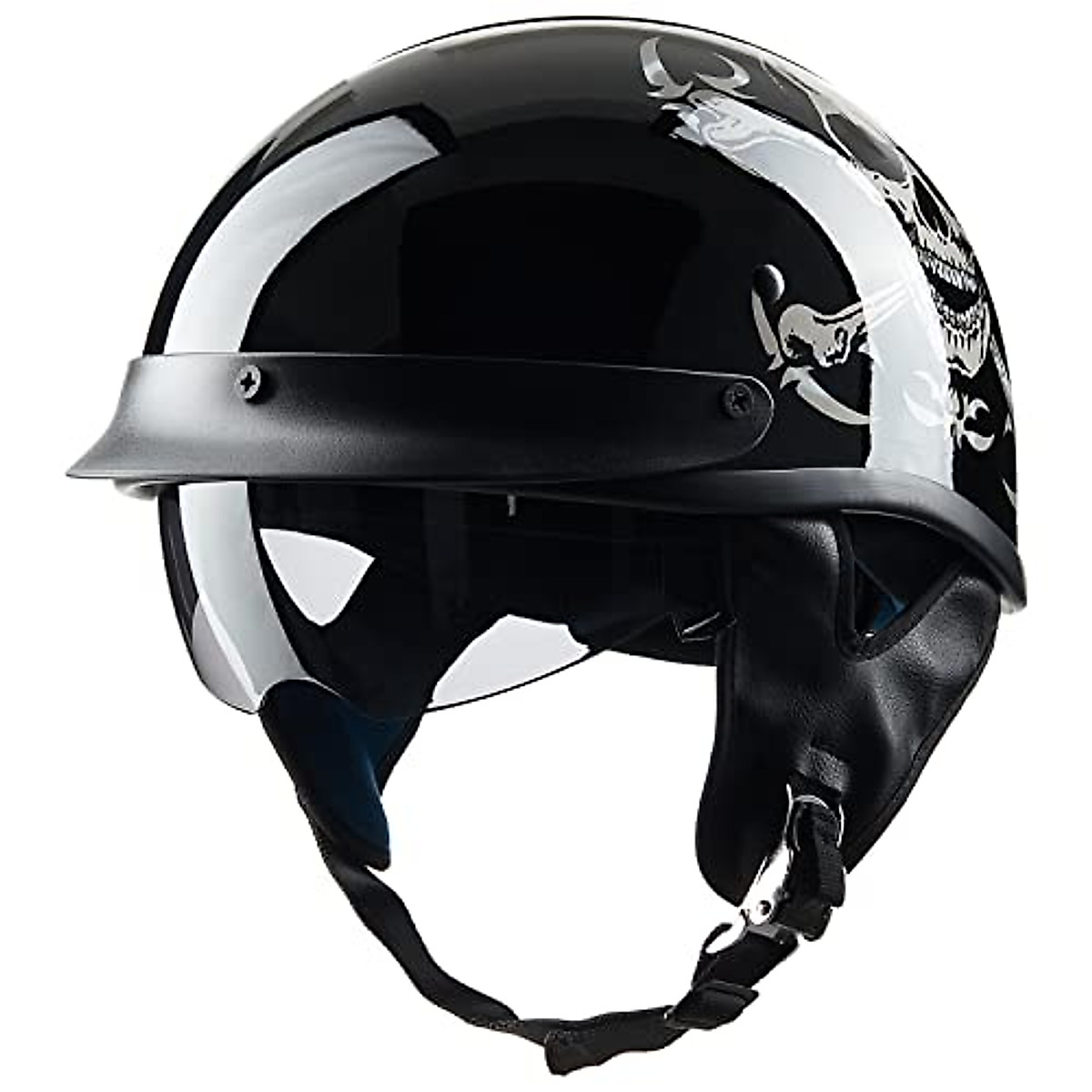ILM Half Helmet Open Face Motorcycle Helmets for Moped Cruiser Scooter with Sun Visor, DOT Approved Model-210V (Skull, XX-Large)