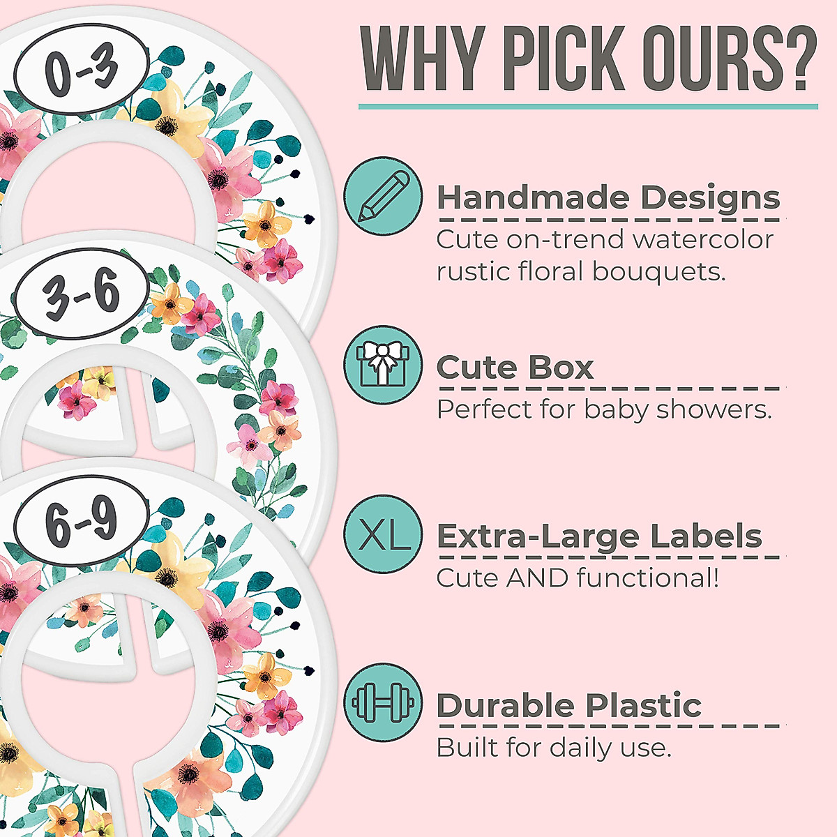 Baby Closet Size Dividers - Rustic Floral Nursery Closet Dividers for Baby Clothes - Dividers by Month for Baby Girl Nursery Decor - Flower Baby Closet Dividers for Clothing Racks - [Rustic Floral]