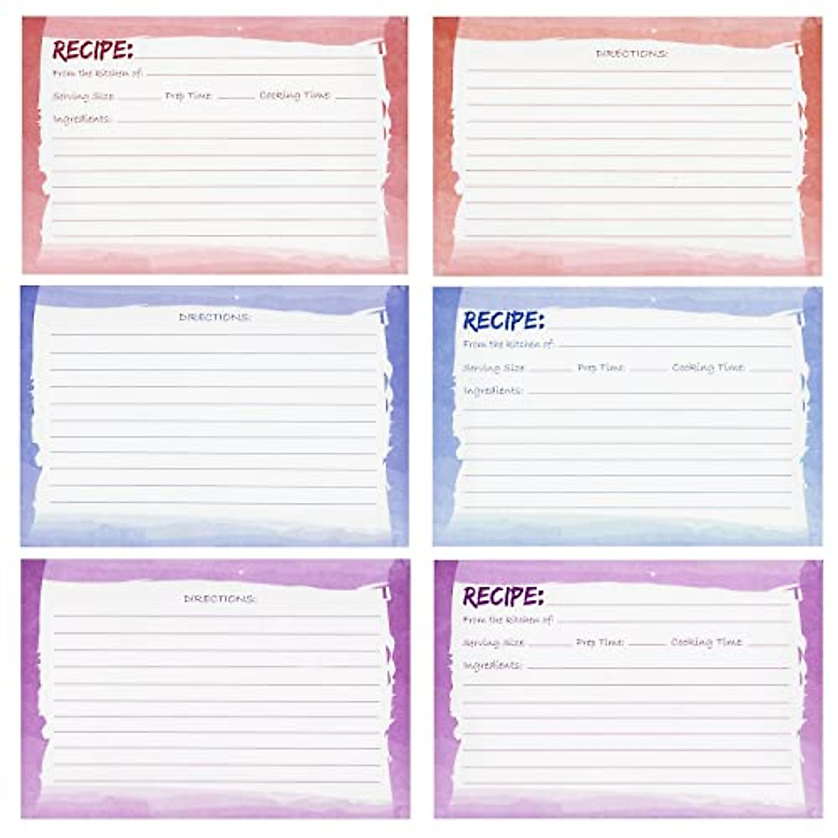 Juvale 60-Pack 4x6 Recipe Cards Double Sided, Colored Recipe Index Cards for Cooking and Kitchen Organization, Restaurants, Cafes, Diners, Watercolor Design, Bulk Pack