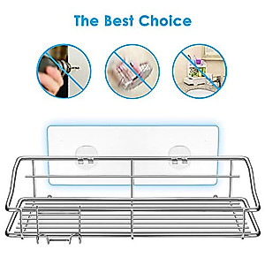 Nieifi Shower Caddy Shelf Storage Rack Adhesive Without Drilling Stainless Steel with Hooks for Washroom, Lavatory, Restroom, Toilet, Bathroom, Kitchen - 2 Pack