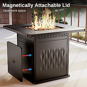 EAST OAK 32'' Propane Fire Pit Table, 50,000 BTU Steel Gas FirePit for Outdoor, Outside Patio Deck and Garden, CSA Certified Fire Table with Magnetic Lid, Cover-Storage Basket and Lava Rock , Black
