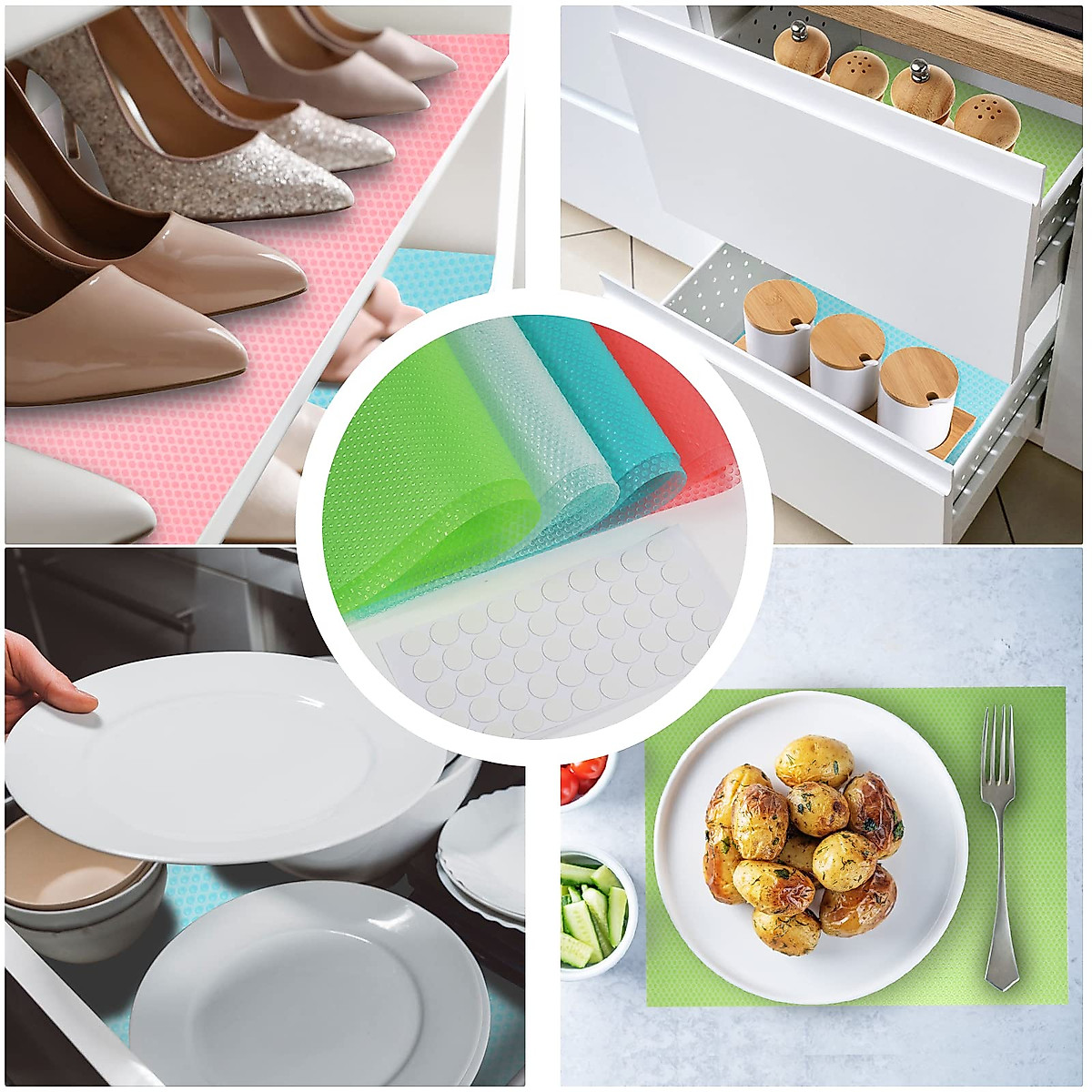 ISEAINNO 8 Pcs Refrigerator Liners for Shelves and Drawers Washable and Nonslip,EVA Refrigerator Mats,DIY Size by Cutting ,Multiuse for Kitchen Cabinets,Drawer,Table Placemats (8Pack(17.7"×11.6"))