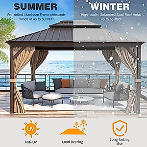 YOLENY 12'x14' Hardtop Gazebo with Double Galvanized Steel Roof, Pergolas Aluminum Frame, Curtains and Netting Included, Metal Outdoor Gazebos for Patios, Garden, Lawns, Parties