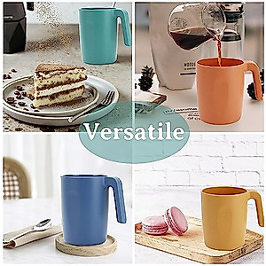 Wrova 16oz Wheat Straw Cups with handles set of 6-Plastic Cups Reusable-Unbreakable Wheat Straw Cups-Dishwasher Safe & Microwave Safe-Ideal Mugs for Tea,Coffee,Camping,RV-Vibrant Color