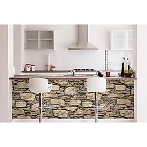 NuWallpaper NU2065 Hadrian Stone Wall Peel & Stick Wallpaper, Brown