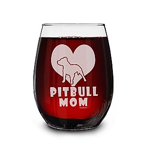 shop4ever Pitbull Mom Laser Engraved Stemless Wine Glass 15 oz. Pitbull Mama Pittie Dog Mom Gift