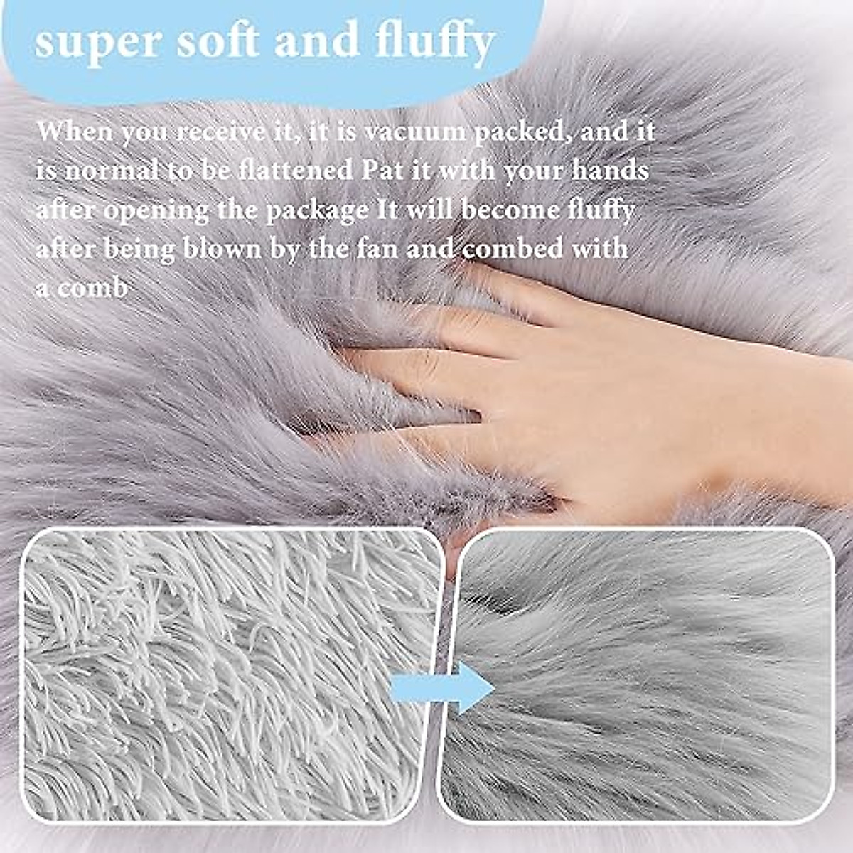 WLLHYF 15 Inches Mini Square Faux Fur Rug, Small Fluffy Area Rug Cushion for Living Room Sofa Bedroom Floor Soft Square Chair Cover Seat Pad Nail Mat for Photographing Background of Jewelry
