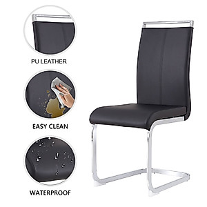 MEMUY Dining Chairs Set of 2，Morden High Back Side Dining Room Chairs, Kitchen Chairs with Faux Leather Padded Seat, Chairs for Dining Room,Kitchen, Living Room Black