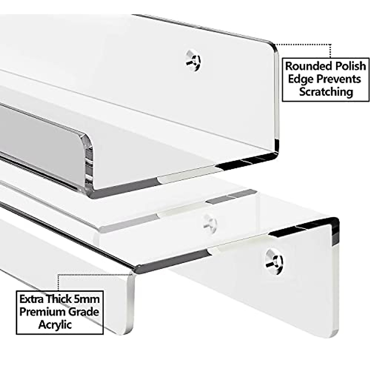 HBlife 36 Inches Floating Shelves Wall Mounted Clear Acrylic Shelves for Figures, Invisible Floating Bookshelf for Kids and Nursery, 2 Pack (5MM Thick)