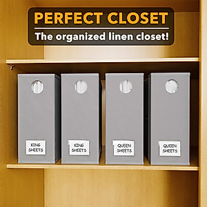 SpaceAid 4 Pack Bed Sheet Organizers and Storage, Foldable Sheet Organizer for Linen Closet, Sheets Set Folder Keeper with Window XL (Queen & King Size) Organizing Bedding Container, Gray