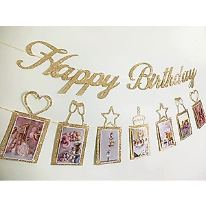 Concico Birthday decorations - Happy Birthday Photo banner and Hanging Swirls of Birthday party decor(Rose Gold)