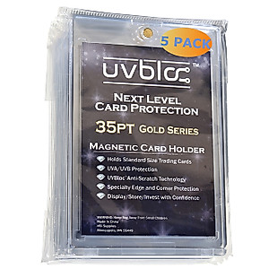 UVBLOC One Touch Card Holder (5 Pack) 35pt Magnetic Baseball Card Sleeves Pro Hard Case Protectors for Trading Football Basketball Sports Pokemon Cards