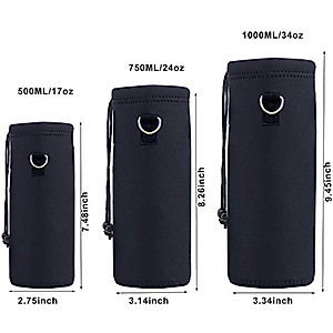 AUPET Water Bottle Carrier,Pure Black 500ML Water Sport Bottle Cover Pouch Insulated Soft Sleeve Holder Case +Shoulder Strap