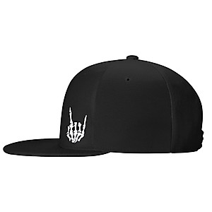 Skeleton Hand Hat, Embroidery Skull Finger Flat Brim Bill Baseball Cap Plain Adjustable Snapback Hats Black
