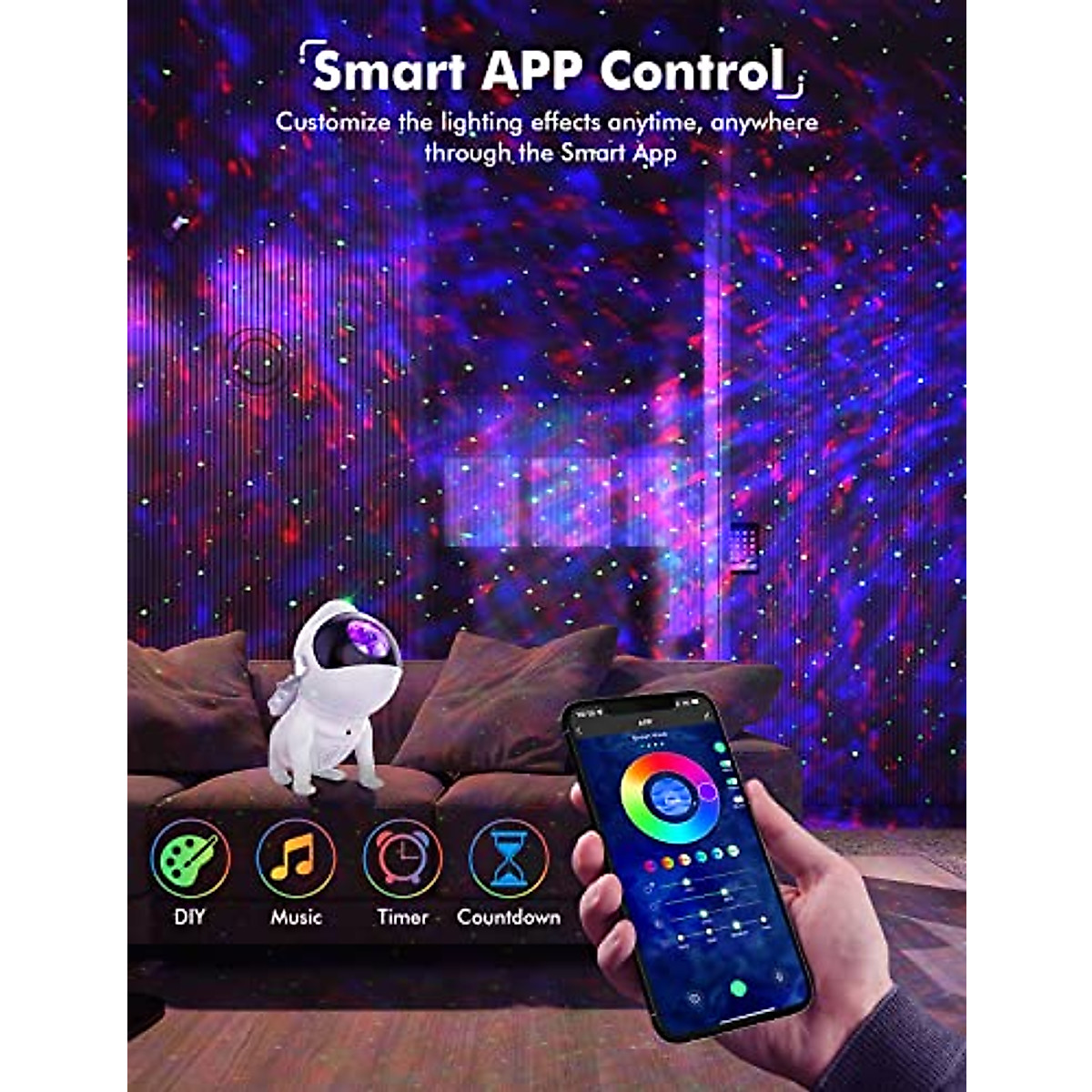 Rossetta Star Projector, Galaxy Projector for Bedroom, Space Dog Galaxy Light Projector LED Desk Lamp with Bluetooth Speaker and White Noise, Night Light for Kids Adults Game Room Decor, Home Office