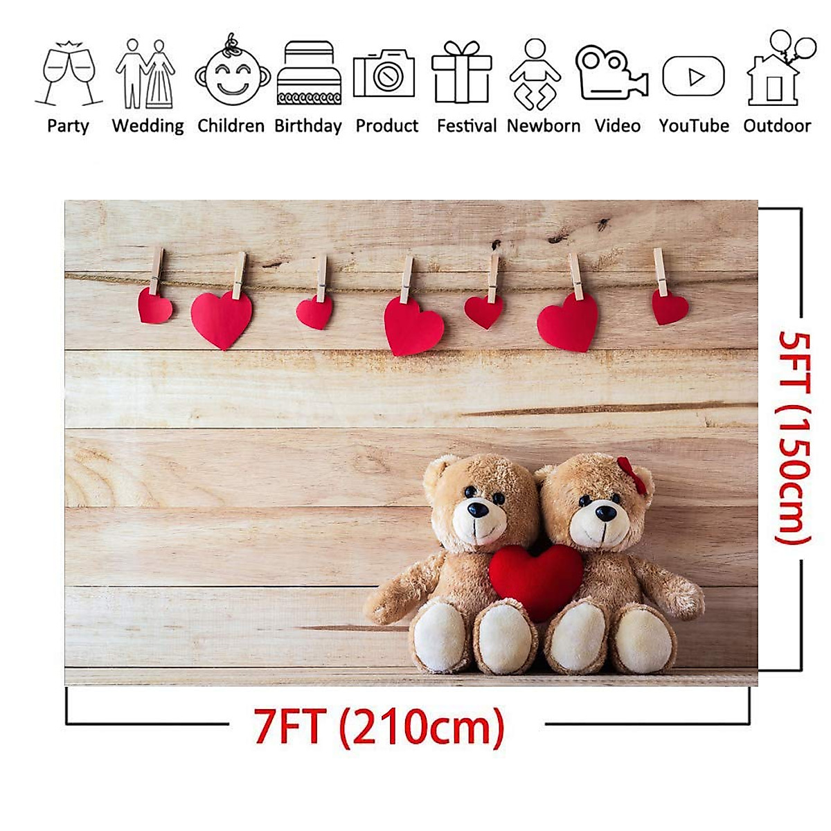 LYWYGG 7X5FT Valentine's Day Backdrops Mother's Day Decoration for Photography Valentines Party Banner Backgrounds Mom Photo Backgrounds Wooden Wall Photography Backdrops for Child CP-129