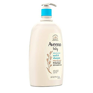 Aveeno Baby Daily Moisture Gentle Bath Wash & Shampoo with Natural Oat Extract, Hypoallergenic, Tear-Free & Paraben-Free Formula For Sensitive Hair & Skin, Lightly Scented, 33 fl. oz