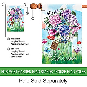 Morigins Welcome Spring Mason Jar Double Sided Garden Flag Floral Butterfly 12.5 x 18 Inch