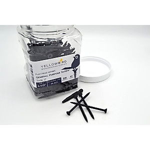 Yellowbird #8 x 2-1/2" Combo Square/Phillips Drive Flat Head - Countersinking Nibs - Deep Thread - Type 17 - Cabinet Assembly and Interior Work - Black Phosphate Wood Screw - Bit Included - 200Ct.