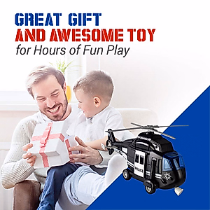 WolVolk Police Helicopter - Solid Built Push & Go Chopper Toy with Lights & Sounds - Aids Hand-Eye Coordination for Kids Boys & Girls (Black)