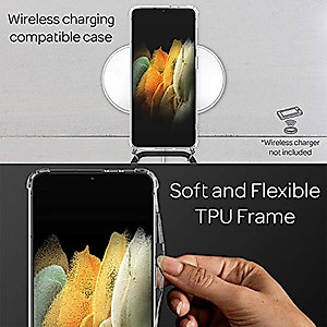 NALIA Necklace Cover with Band Compatible with Samsung Galaxy S21 Plus Case, Transparent Protective Hardcase & Adjustable Holder Strap, Easy to Carry Crossbody Phone Skin Slim, Color:Black