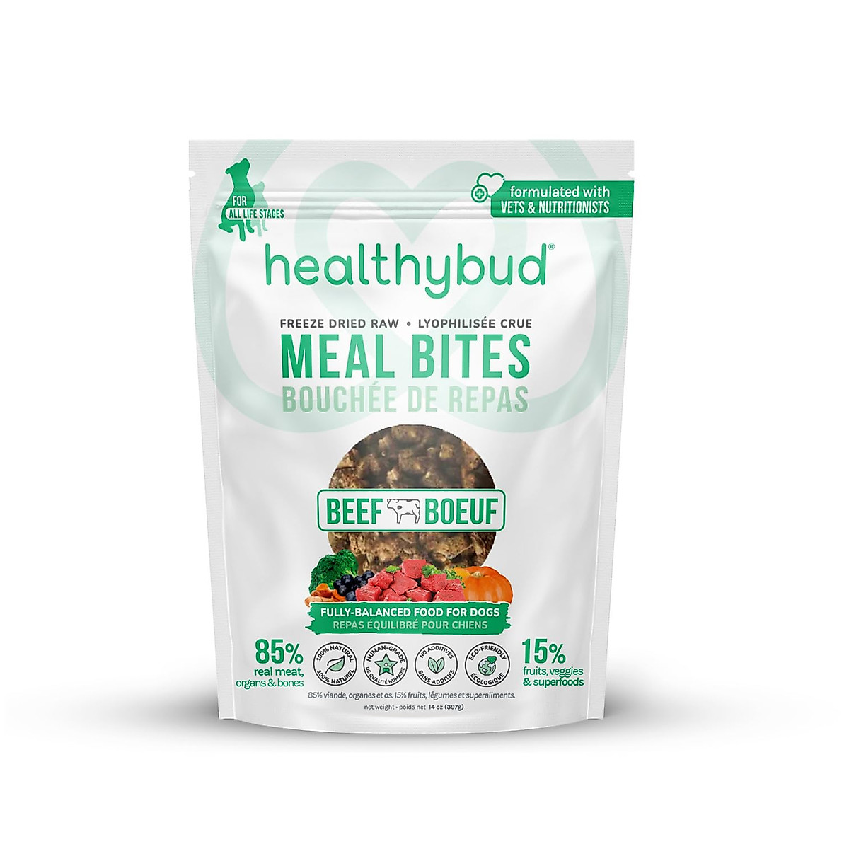 healthybud Raw Dog Food, Freeze Dried Beef Bites, Grain Free Puppy Food, Human Grade, High Protein, Dehydrated Real Meat Dog Treats & Toppers, 14.1 oz