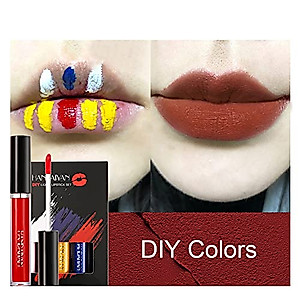 MEICOLY DIY Liquid Lipstick Set,5pcs Black White Blue Yellow Red Lip Stain,Matte 24-Hour Long Lasting Nude Lip Gloss Set,Velvet Black Lipstick Kit for Women labial mate larga duracion 24