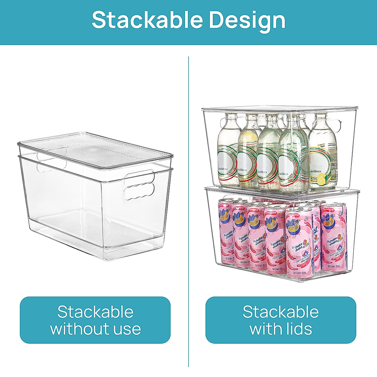 Vtopmart 6 Pack Clear Stackable Storage Bins with Lids,XLarge Plastic Containers with Handle for Pantry Organizer and Storage,Perfect for Kitchen,Fridge,Cabinet, Closet,Bathroom Organization