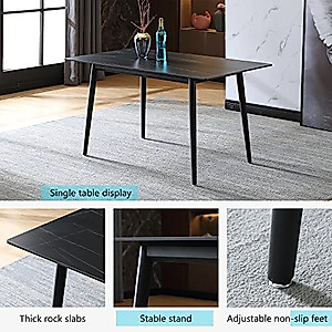 Zerifevni 5 Piece Dining Table Set, Dining Chairs Set of 4, Modern Kitchen Table Set Top with Slate Stone, Metal Base & Legs, Dining Room Table and Leather Chairs (Brown,1 Table with 4 Chairs)