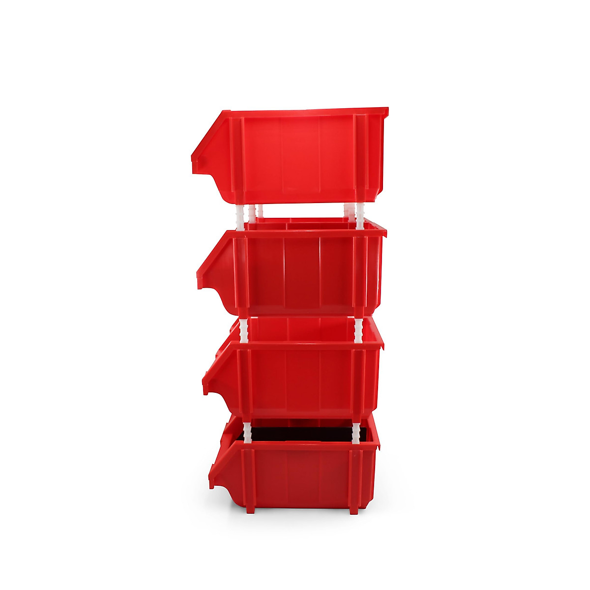 DJC Supply Heavy duty thermoplastic storage bin organizer, Stackable, Hangable, Side-connect (RED (2 PACK), LARGE V2 8.4" X 14.5" X 6.9")