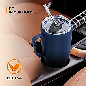 GOBATT 40 oz Tumbler with Handle and Straw Lid，Reusable Stainless Steel Double Vacuum Insulated Travel Mug Iced Coffee cup ，Keep Cold for 24 Hours, navy