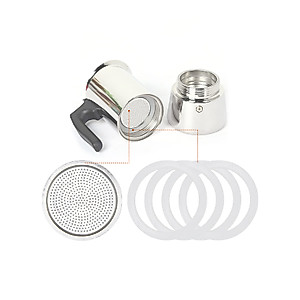 MEFONKOU Replacement 3 Cups Coffee Gasket for Aluminium Maker Coffee Pots Stove top - 4 Gasket and 1 Stainless Filter