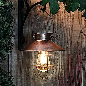 pearlstar Solar Lantern Outdoor Hanging Light Metal Farmhouse Solar Lamp with Warm White Edison Bulb Design for Garden Yard Patio Porch Decor (Brushed Copper)