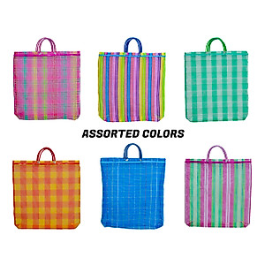 La Sol Imports Large Mercado Mexican Bags Tote Reusable Colorful Durable Mesh Grocery Bag 20 x 22 in Plus 5 in Handle (3 Piece 20 in)