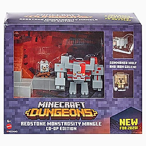 Mattel Minecraft Dungeons Redstone Monstrosity Mangle with Redstone Monstrosity, Armored Valorie, Iron Golem, Summoned Wolf, Battle in a Box, Gift for Kids Age 6 and Older