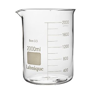 Labnique Borosilicate 3.3 Glass Griffin Beaker, Low Form with Printed Graduation, 2000ml / 2L