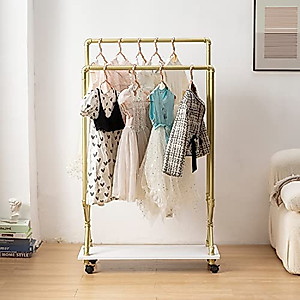 ZYUXUAN Kid Armoire Dress up Rack, Industrial Child Garment Rack, Kids Clothing Rack with Storage Shelf for Small Space, Kid Pipe Clothes Rolling Wardrobe, Costume Organizer Center