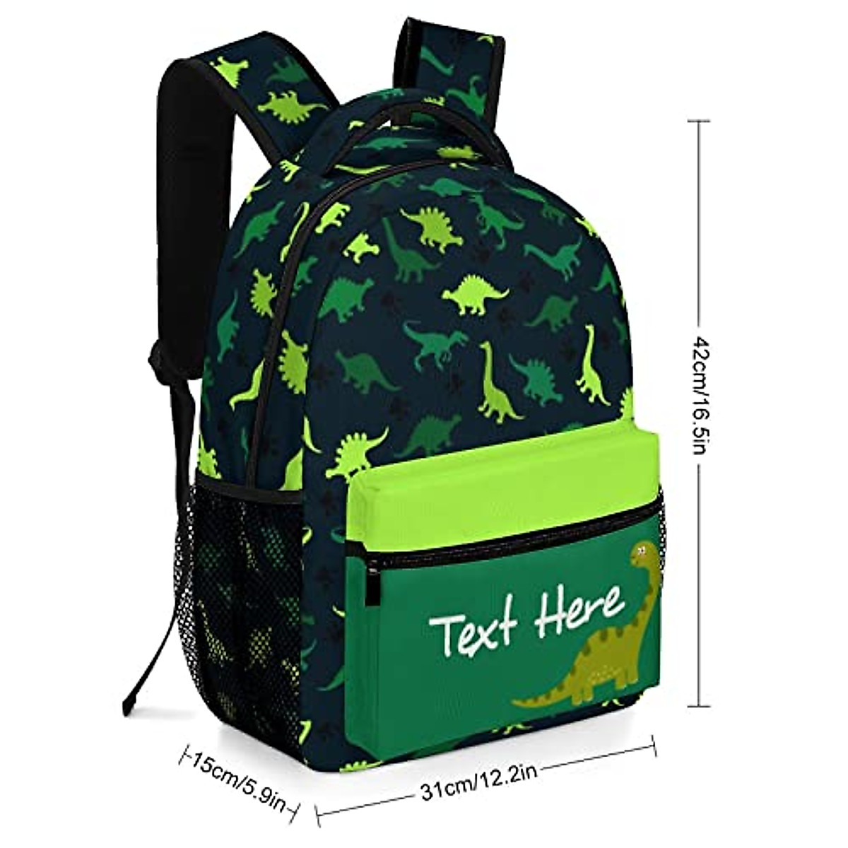 Mrokouay Custom Backpack for Boys Girls, Personalized School Backpack with Name, Customization Green Dinosaur Print Kid Backpack Casual Bookbags