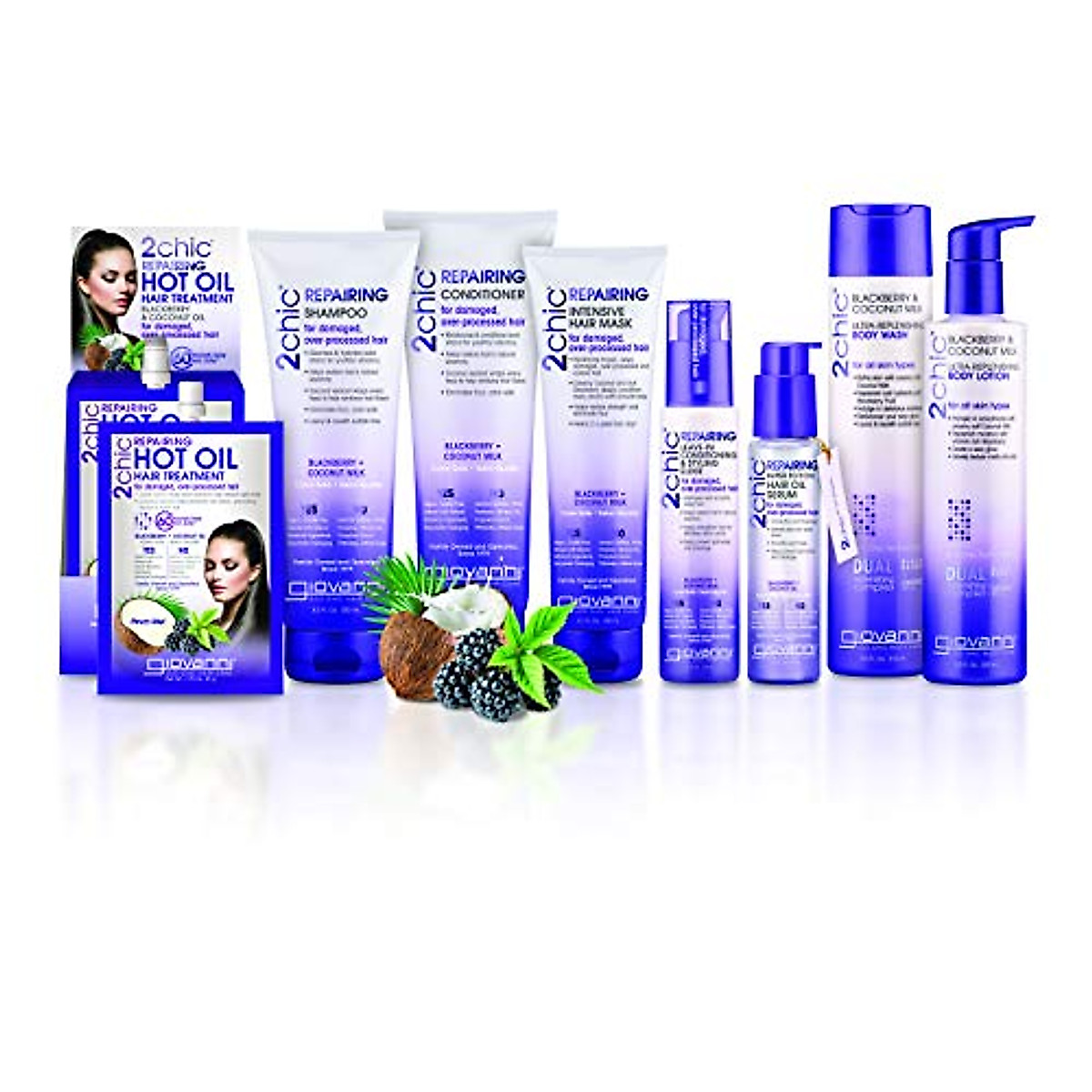 GIOVANNI 2chic Ultra-Repairing Shampoo - For Damaged, Over-Processed Hair, Helps Restore Hair's Natural Elasticity, Blackberry & Coconut Oil, Argan, Shea Butter, Color Safe - 24 oz