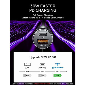 48W USB C Car Charger All Metal Fast USB Car Charger Adapter with 60W 3.3ft Nylon Braided Type C Cable LISEN Compact Cigarette Lighter USB Charger PD&QC3.0 Dual Port for Samsung S22/Pixel/Android/iPad