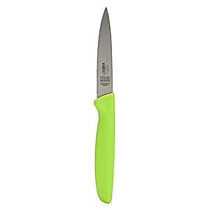 The Kosher Cook Parve Green Kitchen Knife - 4” Steak and Vegetable Knife - Razor Sharp Pointed Tip, Straight Edge - Color Coded Kitchen Tools