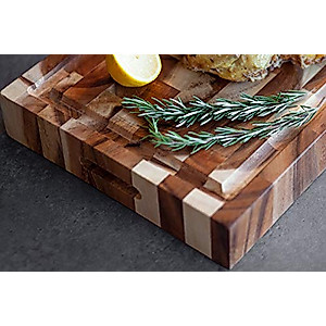 Villa Acacia Large Wood Cutting Board with Juice Groove, 2.5 Inch Thick, 17x12 Inch End Grain Block