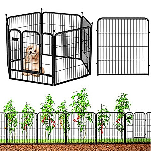 Shikha Decorative Garden Fence Panels 6 Packs 14ft(L) x32in(H) Outdoor Animal Barrier Dog Pet Fencing Rustproof Metal Wire Fence Border for Landscaping Patio Lawn & Garden,Black