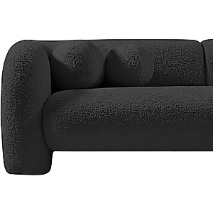 Meridian Furniture 139Black-S Emory Collection Art Deco Boucle Fabric Upholstered Sofa with Rich Black Boucle Fabric, Ball Pillows Included, 89" W x 34" D x 27" H, Black