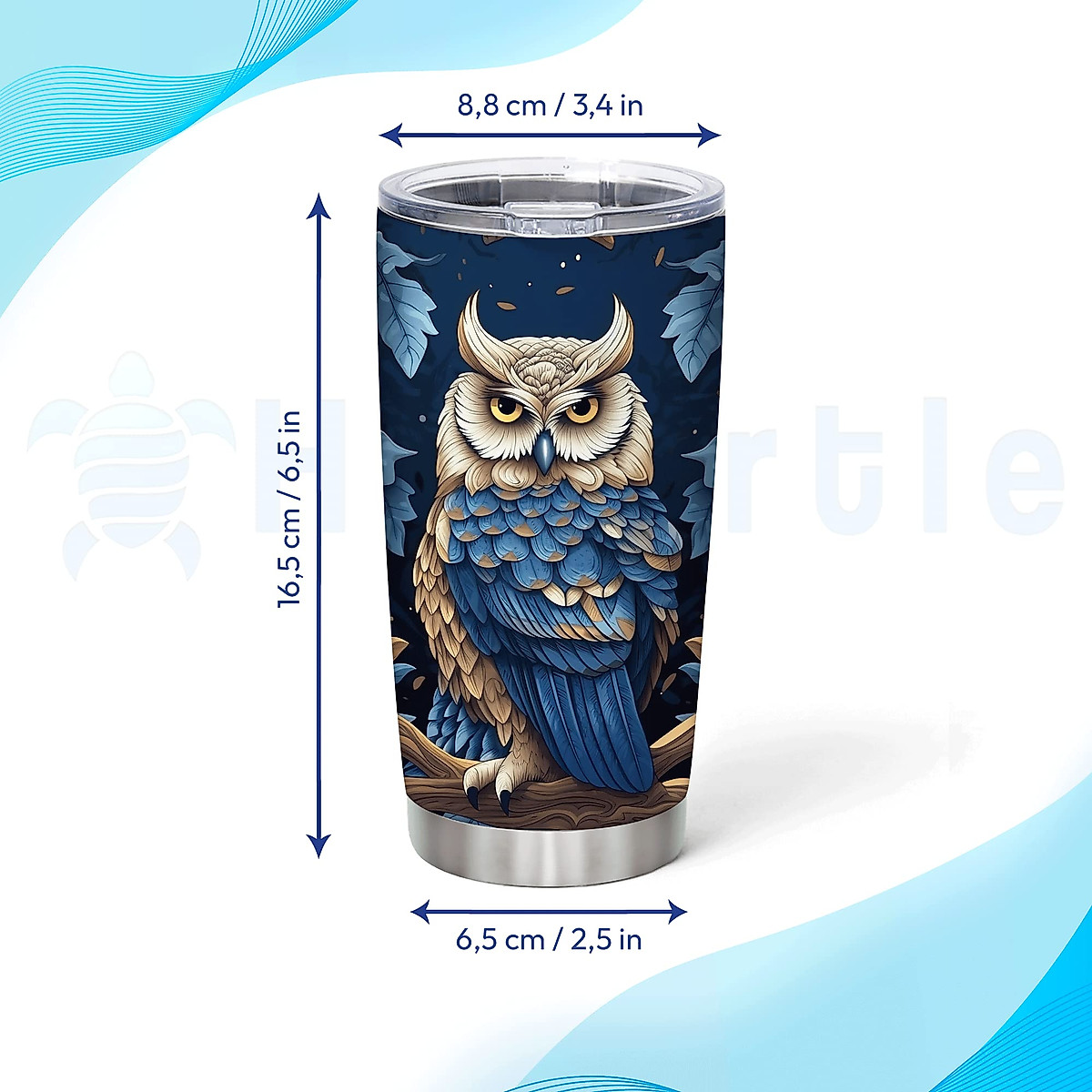Hyturtle Personalized Owl Lovers Tumbler - Owls Print Custom Name Stainless Steel Coffee Tumbler 20 oz With Lid - Idea Owl Lover, Animal Lover Gifts For Women, Mom, Daughter For Birthday, Christmas
