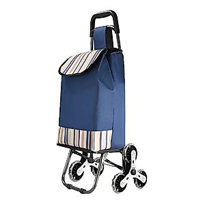 Hand Truck, Moving Cart With Wheels, Collapsible Grocery Cart，with Removable Bag And Rolling Personal Trolley,Standard (Color : Blue Strips)